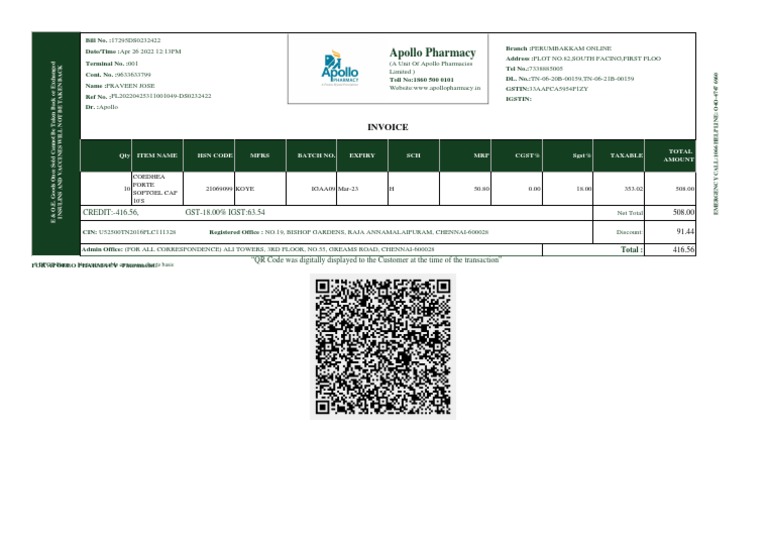 Apollo Pharmacy Invoice for Coedhea Forte | PDF | Economies | Government
