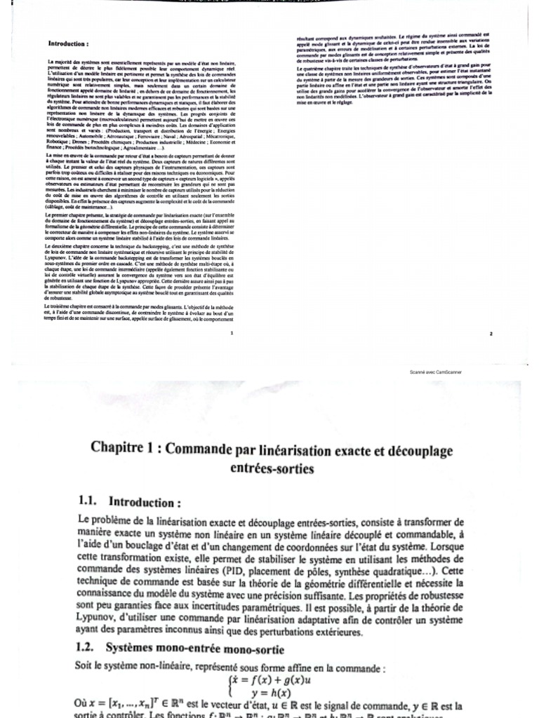 Chapitre 1 - Commande Par Linéarisation Exacte Et Découplage Entrées-Sorties | PDF
