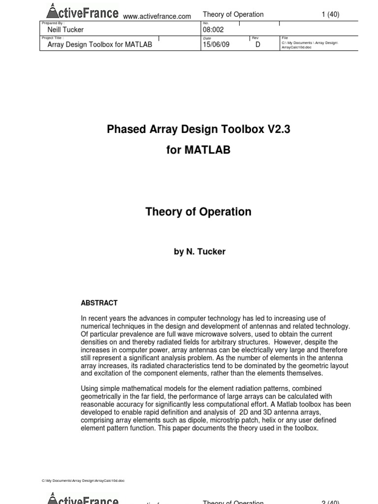 Phased Array Design Toolbox V2.3 For Matlab: by N. Tucker | PDF | Matrix (Mathematics) | Antenna ...