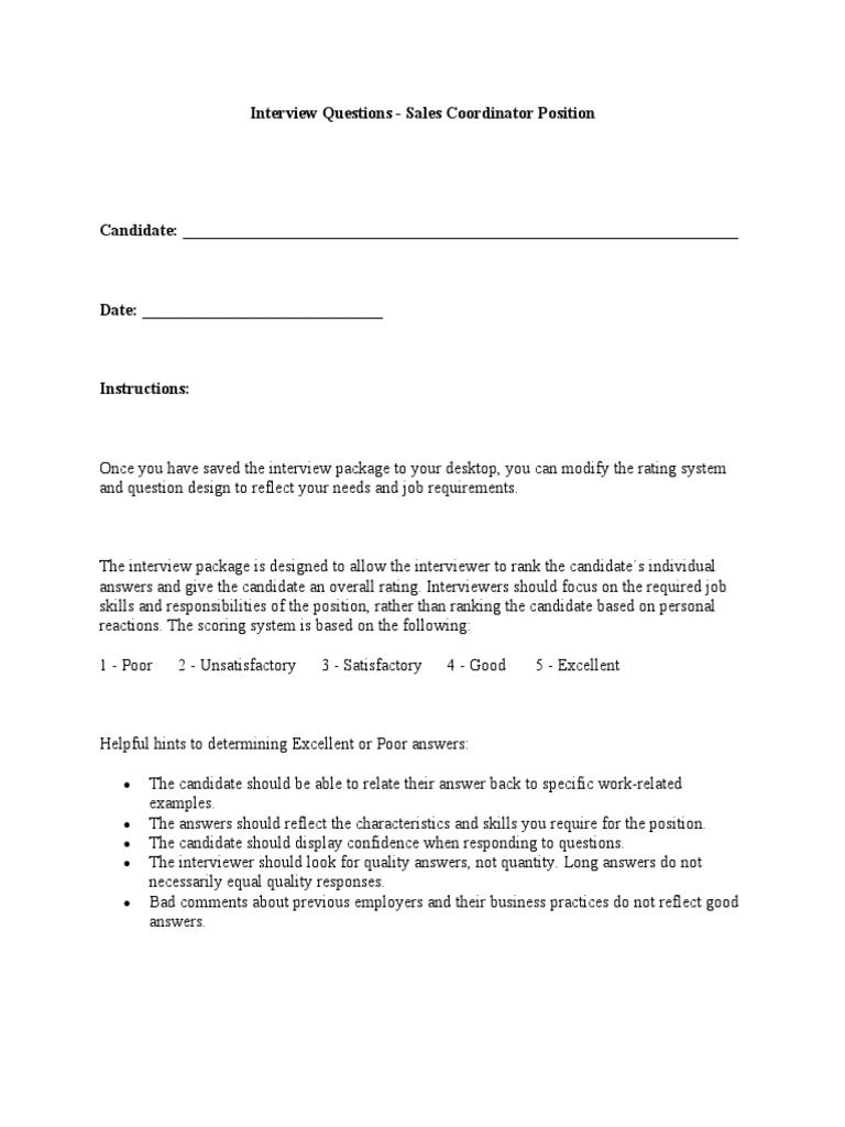 Sales Coordinator Interview Questions Guide | PDF | Psychology | Cognition
