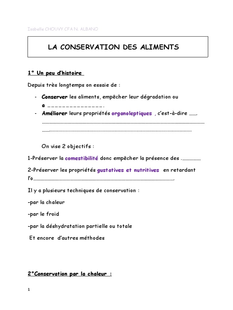 Techniques de conservation des aliments | PDF | Conservation des ...