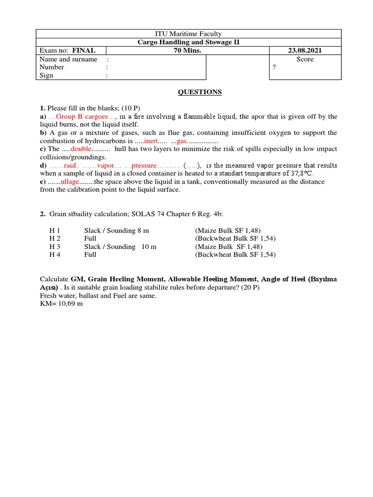 Cargo Handling II - Final2021 | PDF | Cargo | Chemistry