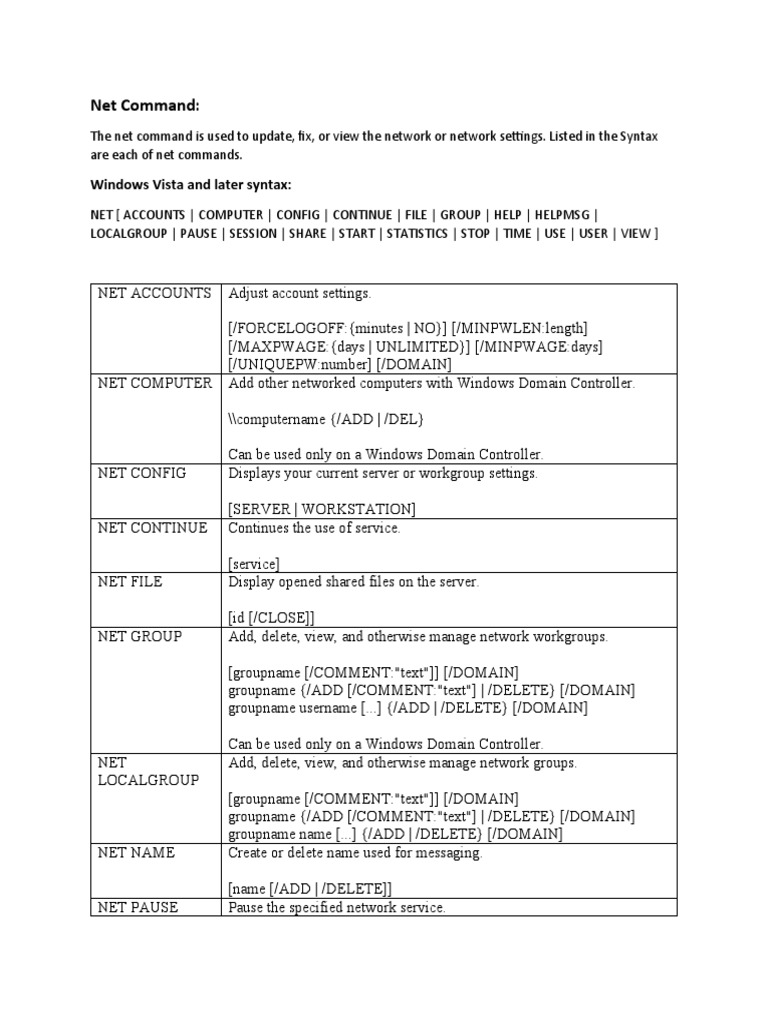 Net Command | PDF | User (Computing) | Data Management