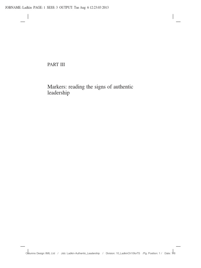 Ladkin-Authentic Leadership 10 LadkinCh10forTS | PDF