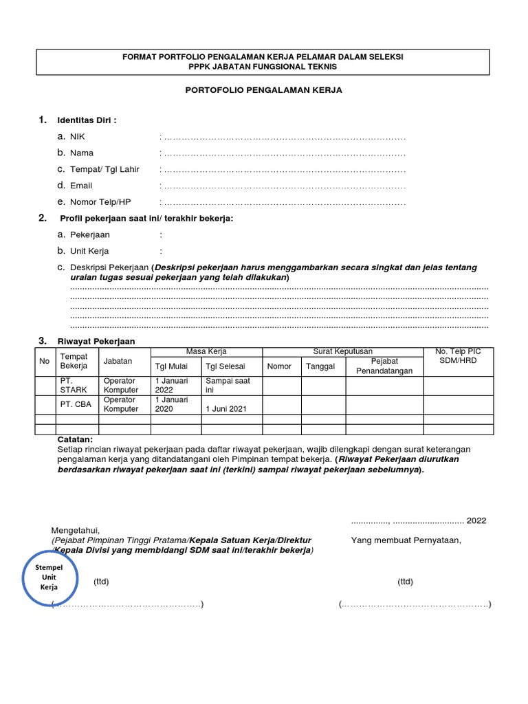 Contoh Format Portofolio Pengalaman Kerja Dan Surat Keterangan Kerja ...