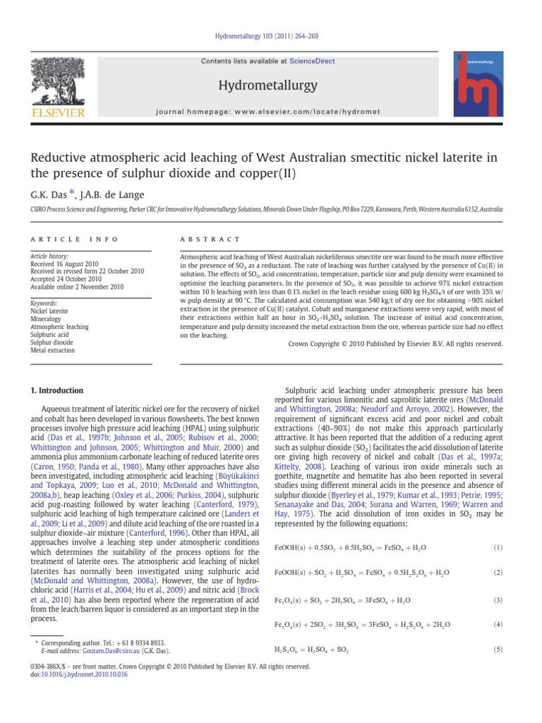 Reductive Atmospheric Acid Leaching of West Australian Smectitic Nickel ...