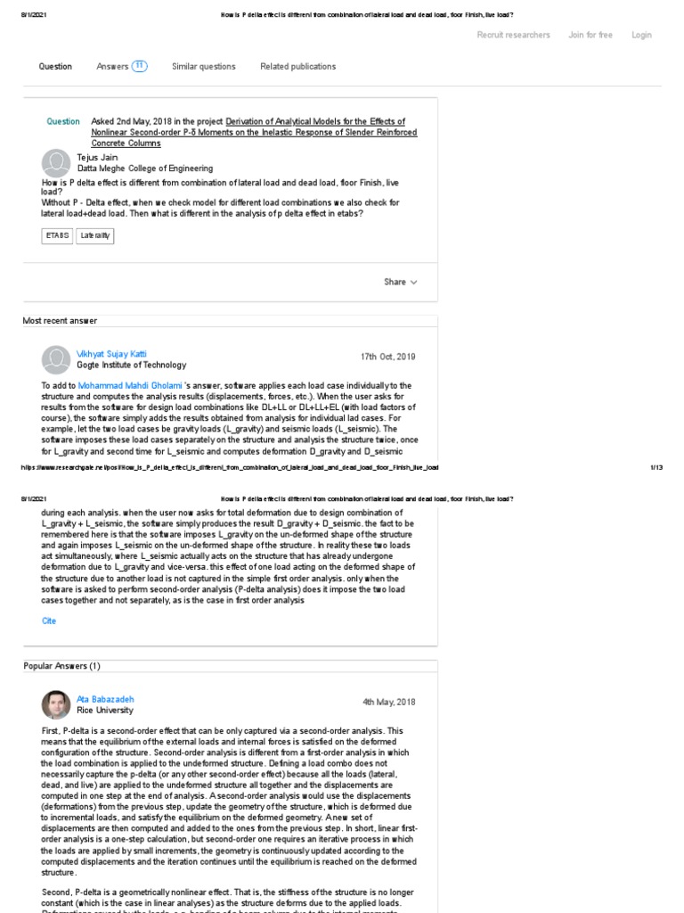 How Is P Delta Effect Is Different From Combination of Lateral Load and ...