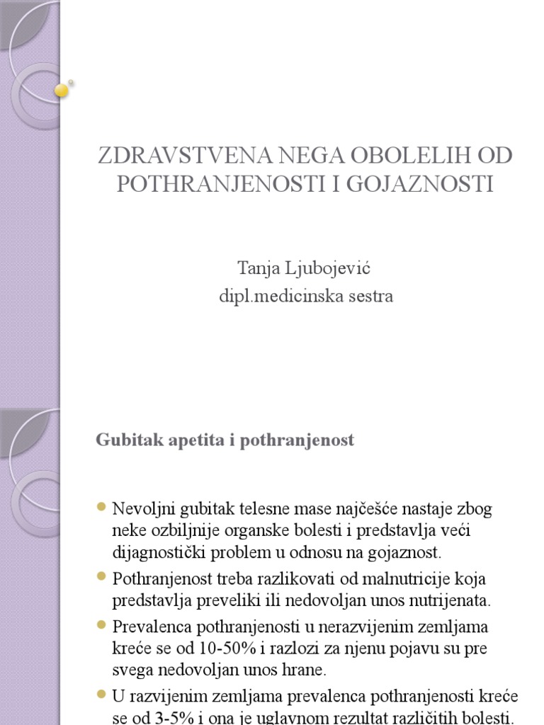 I 7. ZDRAVSTVENA NEGA OBOLELIH OD POTHRANJENOSTI I GOJAZNOSTI | PDF