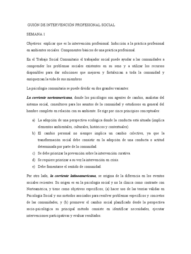 Guión de Intervención Profesional Social | PDF | Sicología | Comportamiento