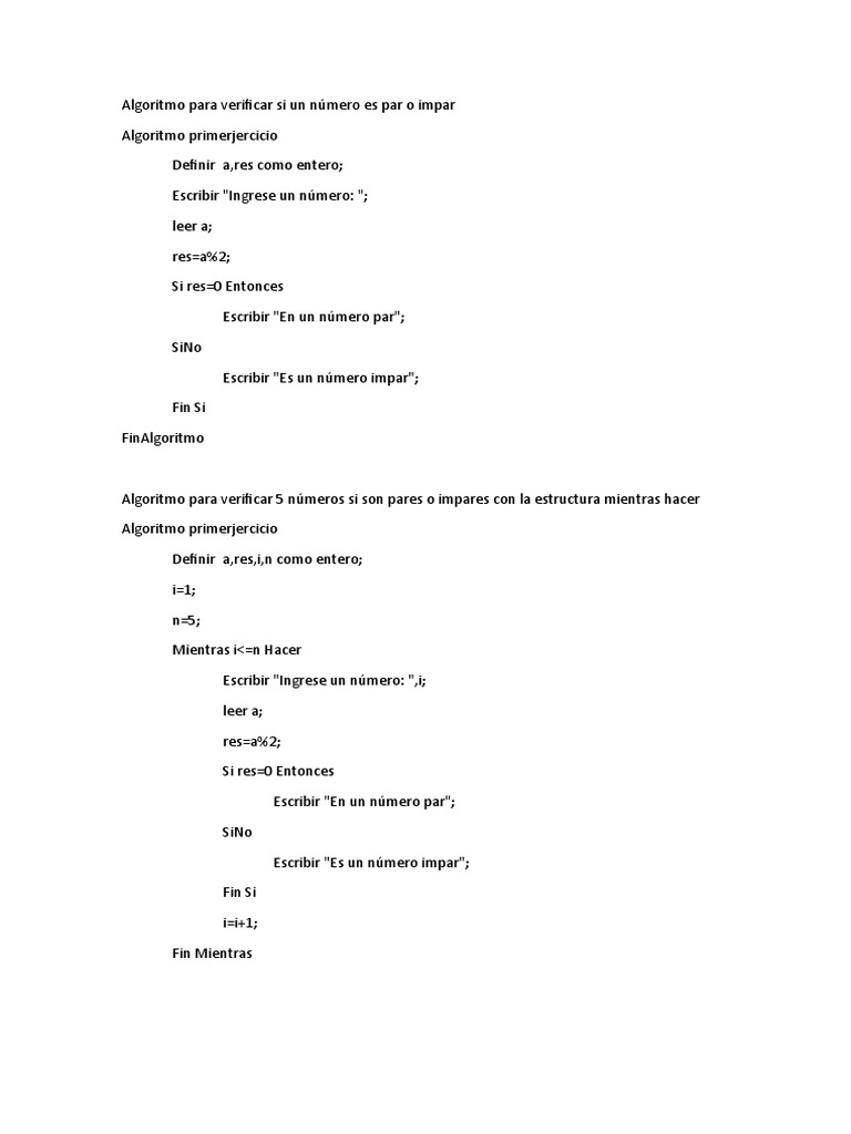 Algoritmo para Verificar Si Un Número Es Par o Impar | PDF