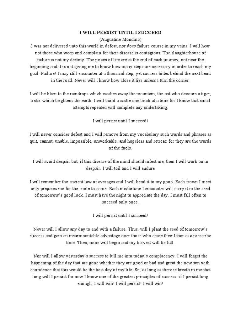 I Will Persist Until I Succeed | PDF