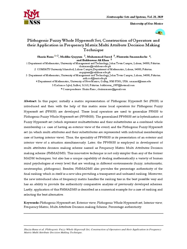 Plithogenic Fuzzy Whole Hypersoft Set, Construction of Operators and Their Application in ...