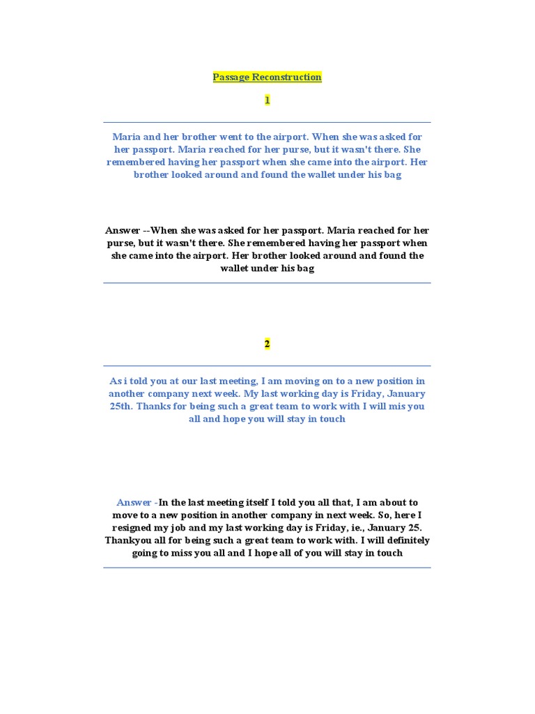 Passage Reconstruction Part | PDF