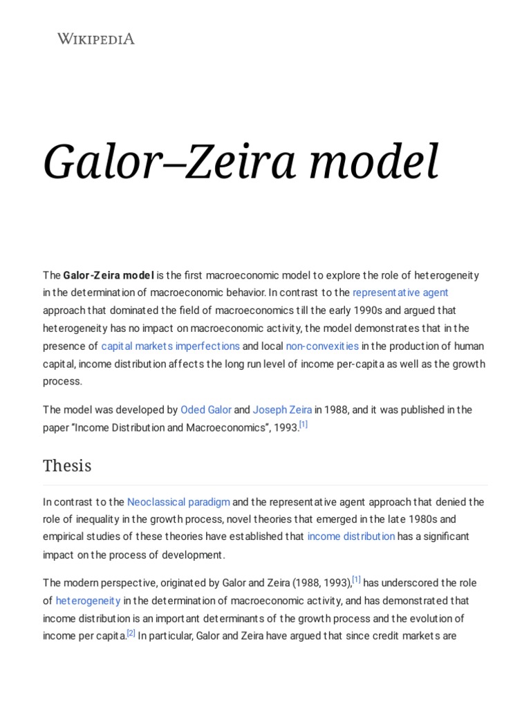 Galor-Zeira Model - Wikipedia | PDF