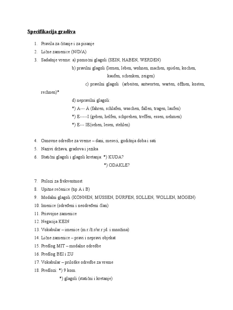 Specifikacija Gradiva | PDF