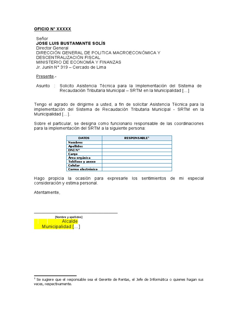 Modelo Oficio Solicitud SRTM 220822 | PDF