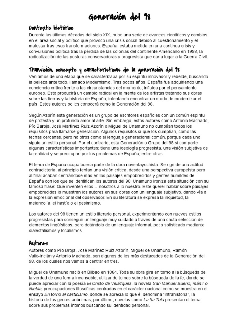 Generación Del 98 | PDF | Clásicos