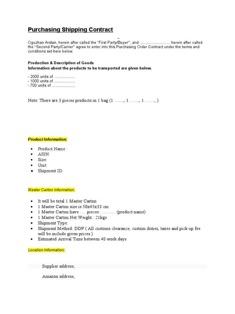 Shipping Contract | PDF | Cargo | Freight Transport