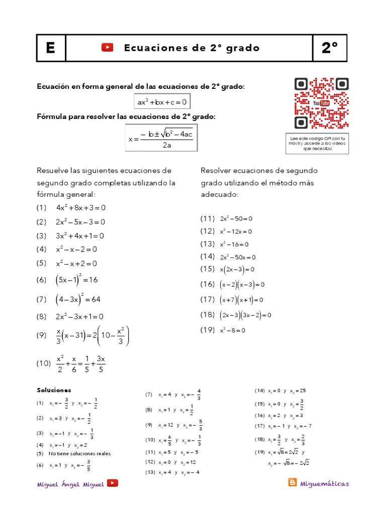 Ecuaciones de 2º Grado | PDF | Objetos matemáticos | Ecuaciones