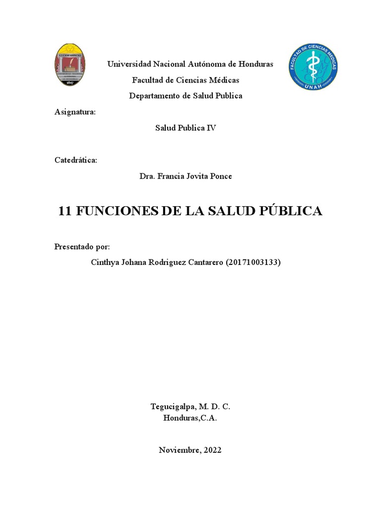 11 Funciones Esenciales de La Salud Pública - Cinthya Rodriguez - 20171003133 - 7ma Rotacion ...
