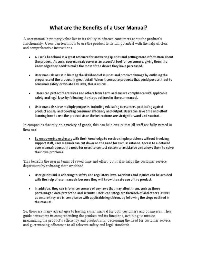 Benefits and Elements of User Manuals | PDF | Safety | Regulatory ...