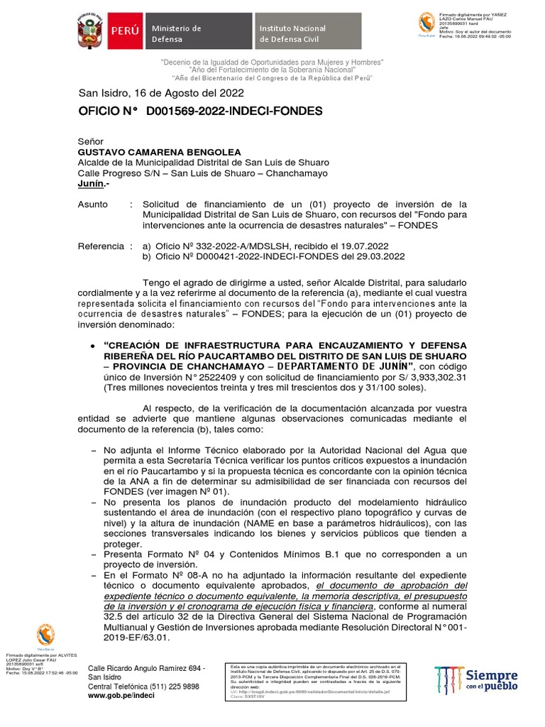 Oficio 001569 2022 Fondes | PDF | Perú | Presupuesto