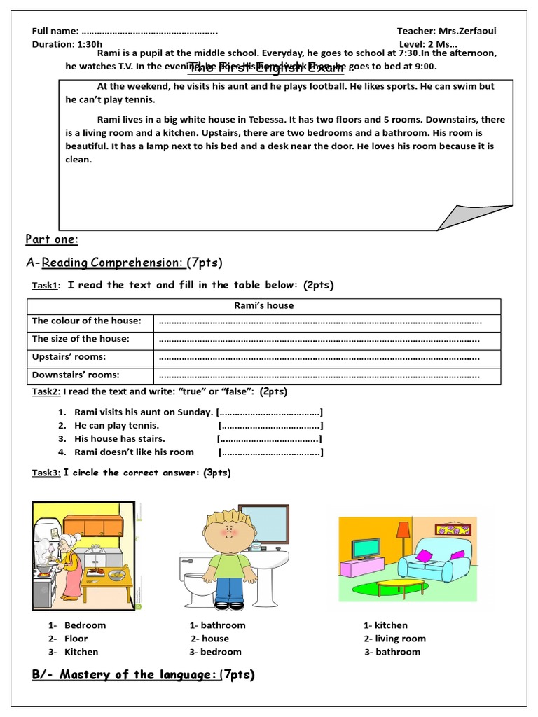 2MS - First English Exam - BY Teacher Alif Zine | PDF