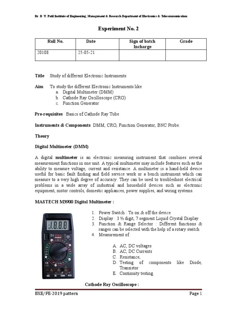Exp 2 Study of Different Electronics Instruments | PDF | Electricity ...