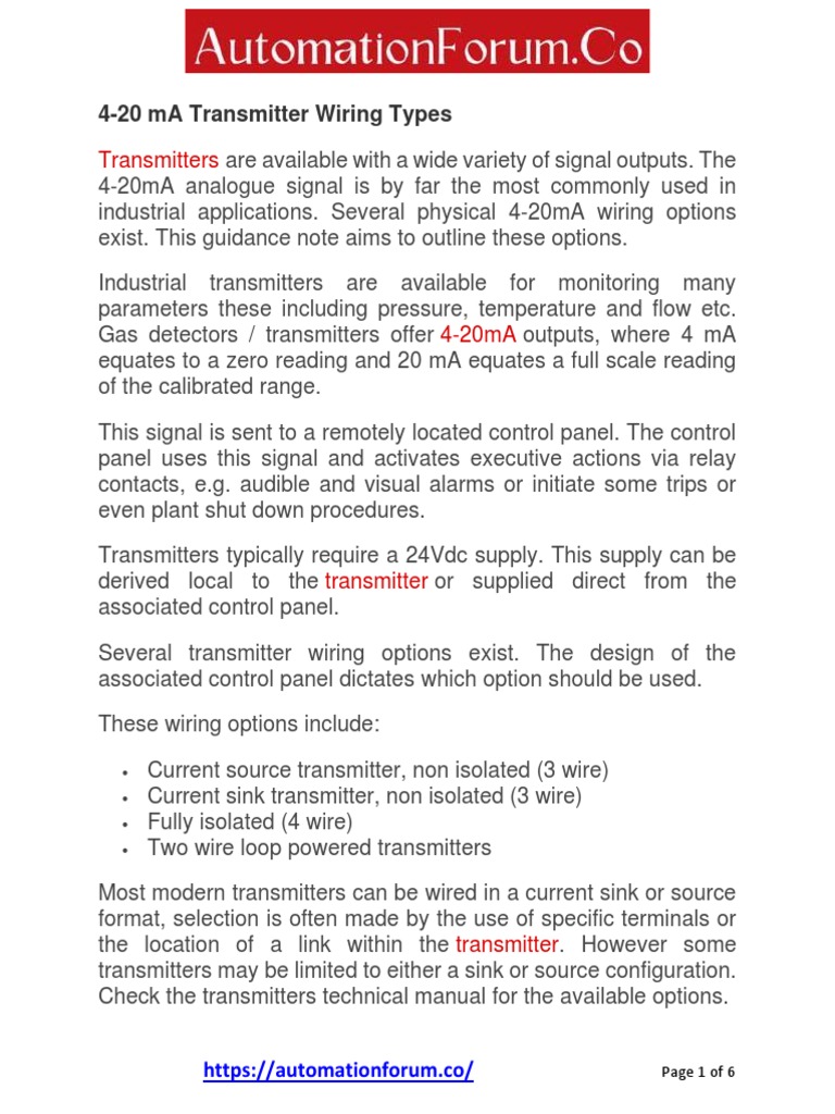 4-20 mA Transmitter Wiring Options | PDF | Power Supply | Electronic ...