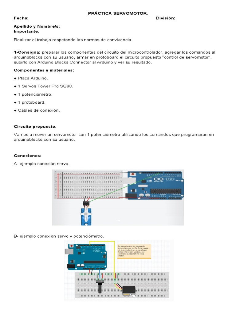Control de un servomotor mediante un potenciómetro utilizando Arduino | PDF Control de un servomotor mediante un potenciómetro utilizando Arduino | PDF
