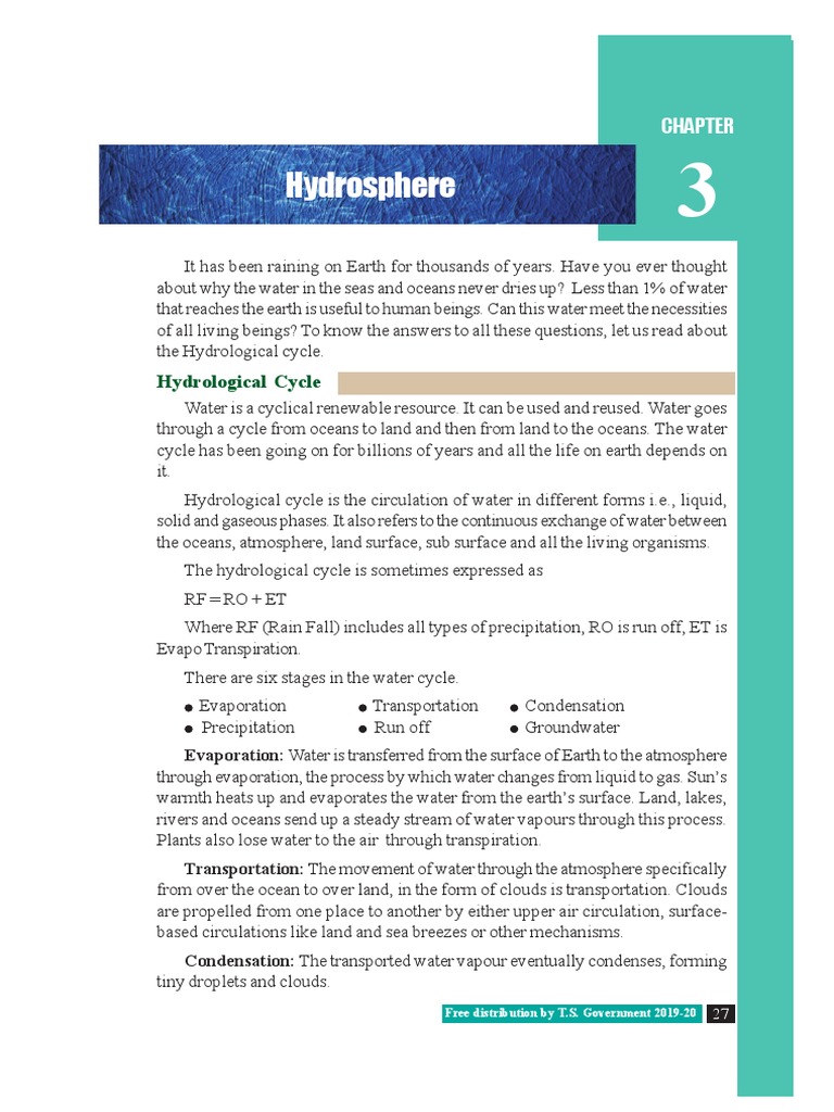 9th Class-TS-EM-Social Studies-3 - Hydrosphere | PDF | Oceans | Water Cycle