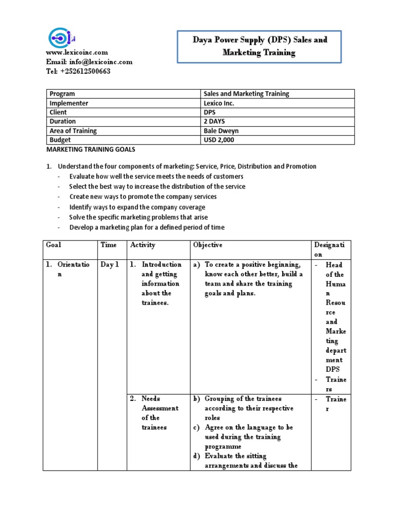DPS Training Program Proposal | PDF | Marketing | Employment
