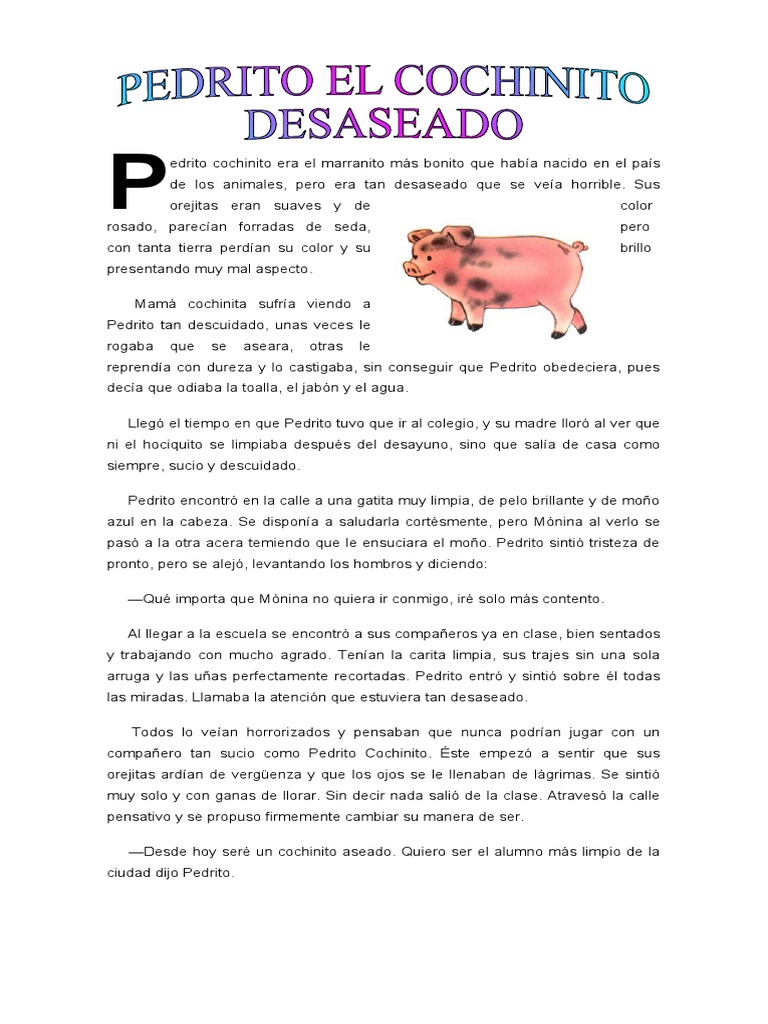 Ficha 2 - Pedrito El Cochinito | PDF