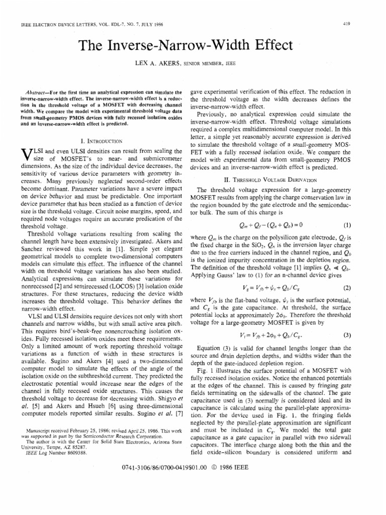 The Inverse-Narrow-Width Effect: Ieee Electron Device Letters, Vol. Edl ...