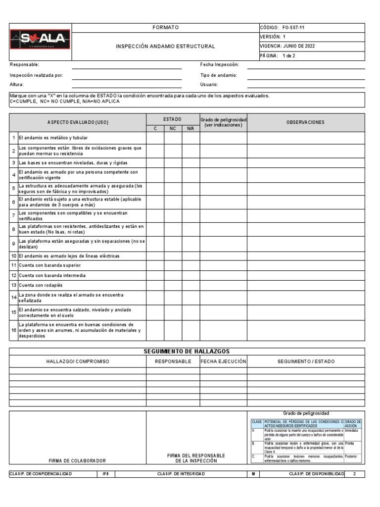 Formato para Inspeccion de Andamios | PDF | Andamio
