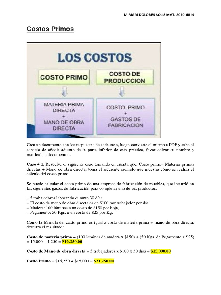 Actividad 5. Los Costos Primos | PDF