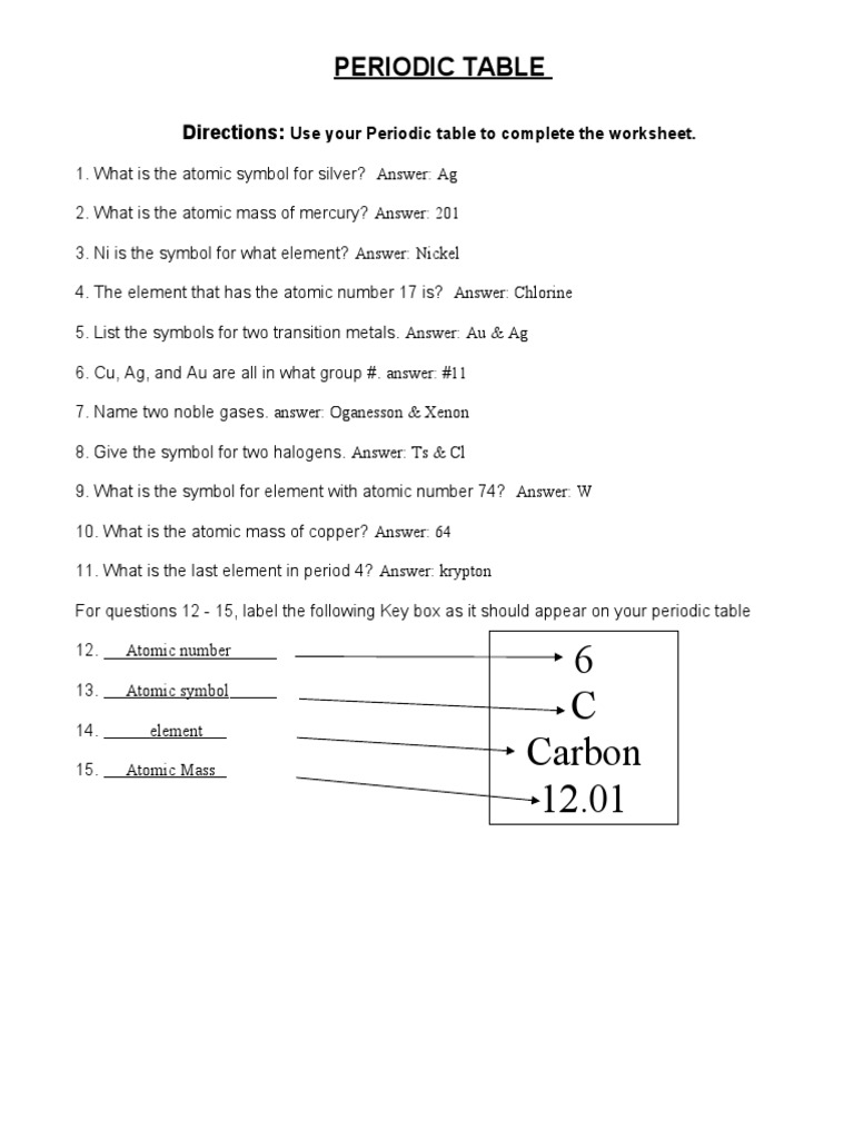 Periodic Table Activity | PDF | Chemical Elements | Periodic Table