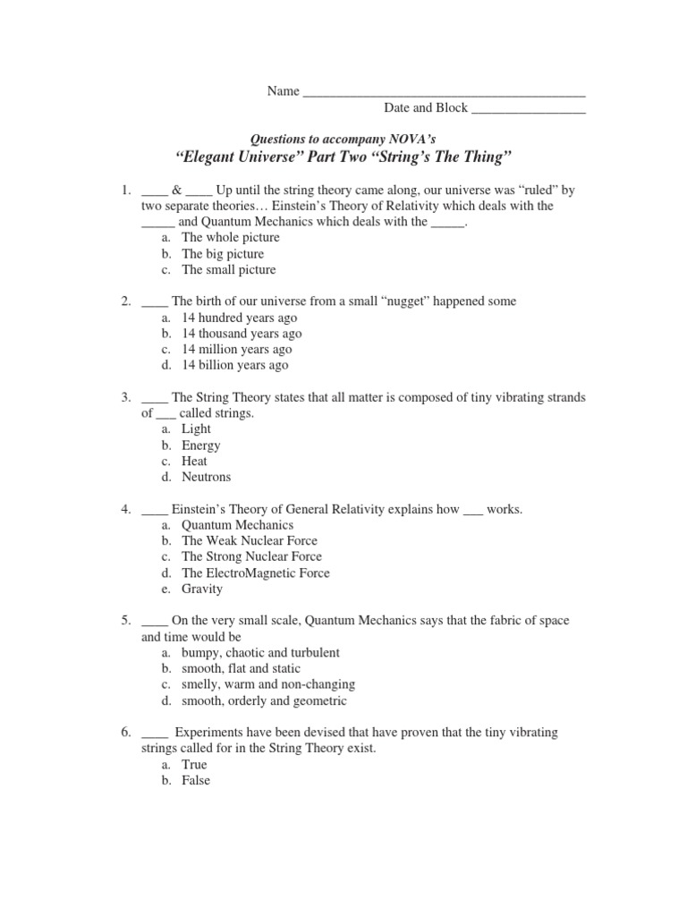 Questions - For - NOVA - Elegant - Universe (Part 2) | PDF | String ...