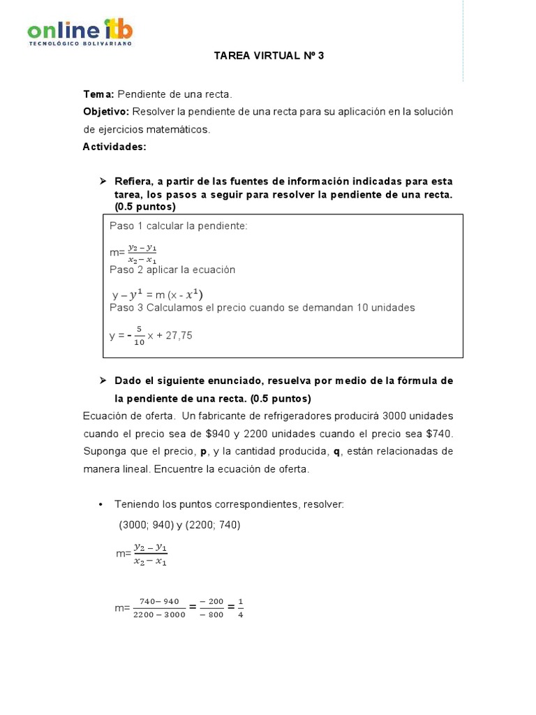 Tarea Virtual 3 Pendiente | PDF | Pendiente | Ecuaciones