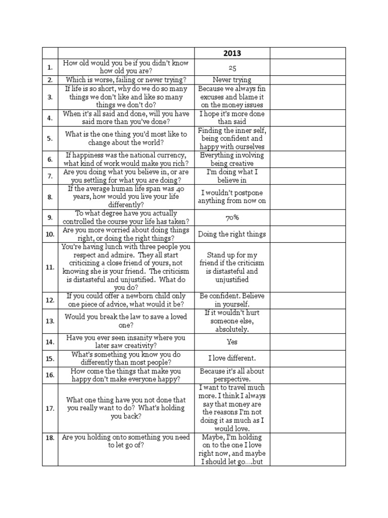 50 Questions That Will Free Your Mind | PDF | Love