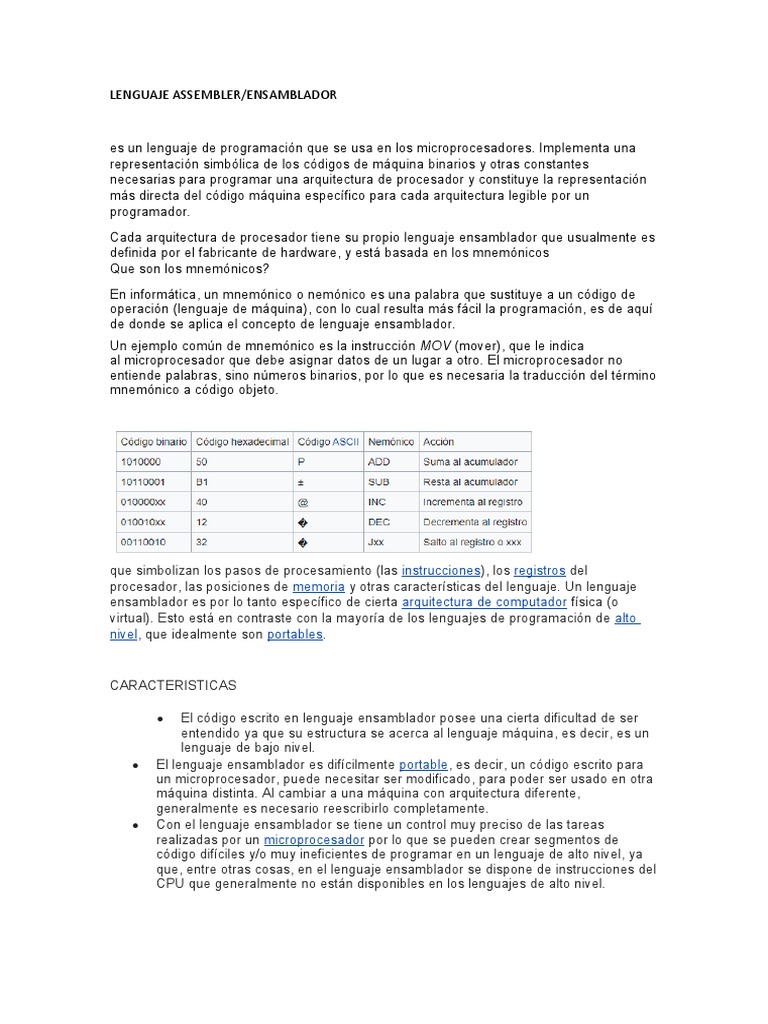Lenguaje Assembler | PDF | Lenguaje ensamblador | Lenguaje de programación