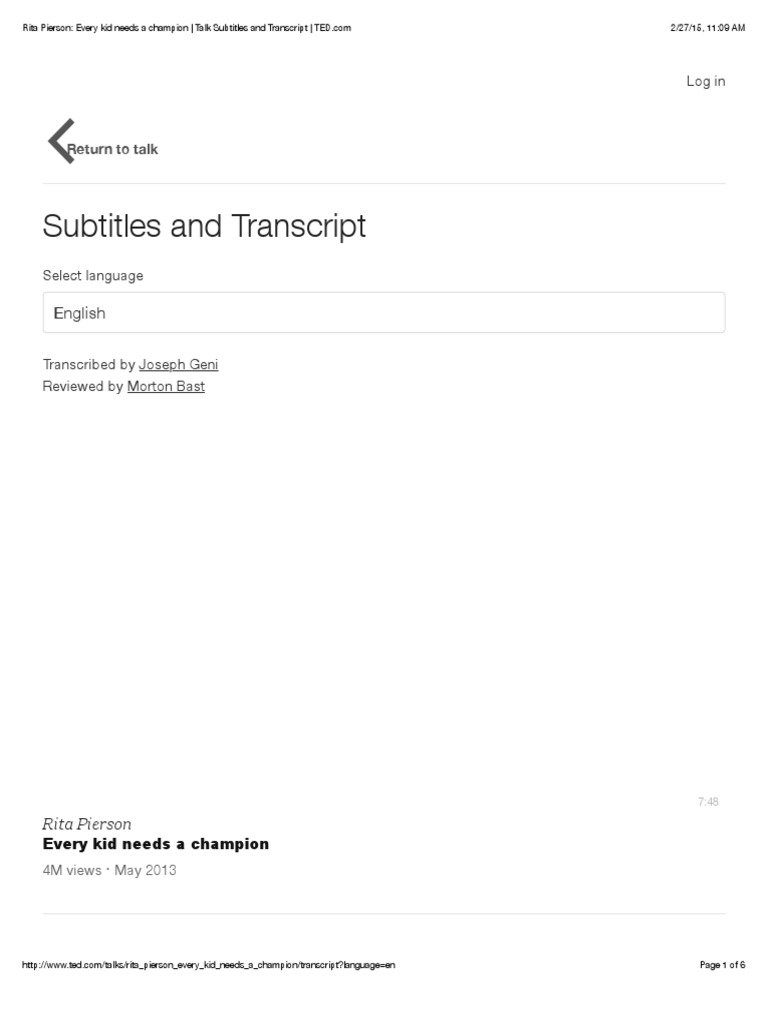 Rita Pierson Every Kid Needs A Champion. | PDF