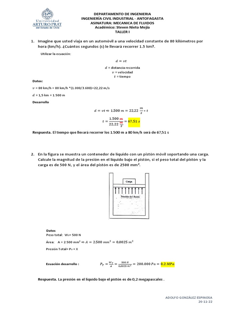 Desarrollo TALLER MF 10% | PDF | Presión | Flotabilidad