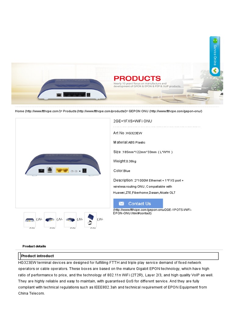 V-SOL HG323EW ONT Datasheet | PDF | I Pv6 | Service Industries