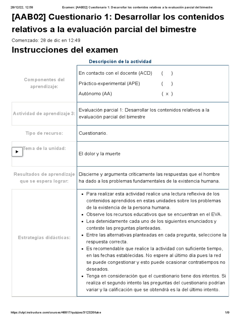 Examen - (AAB02) Cuestionario 1 - Desarrollar Los Contenidos Relativos A La Evaluación Parcial ...