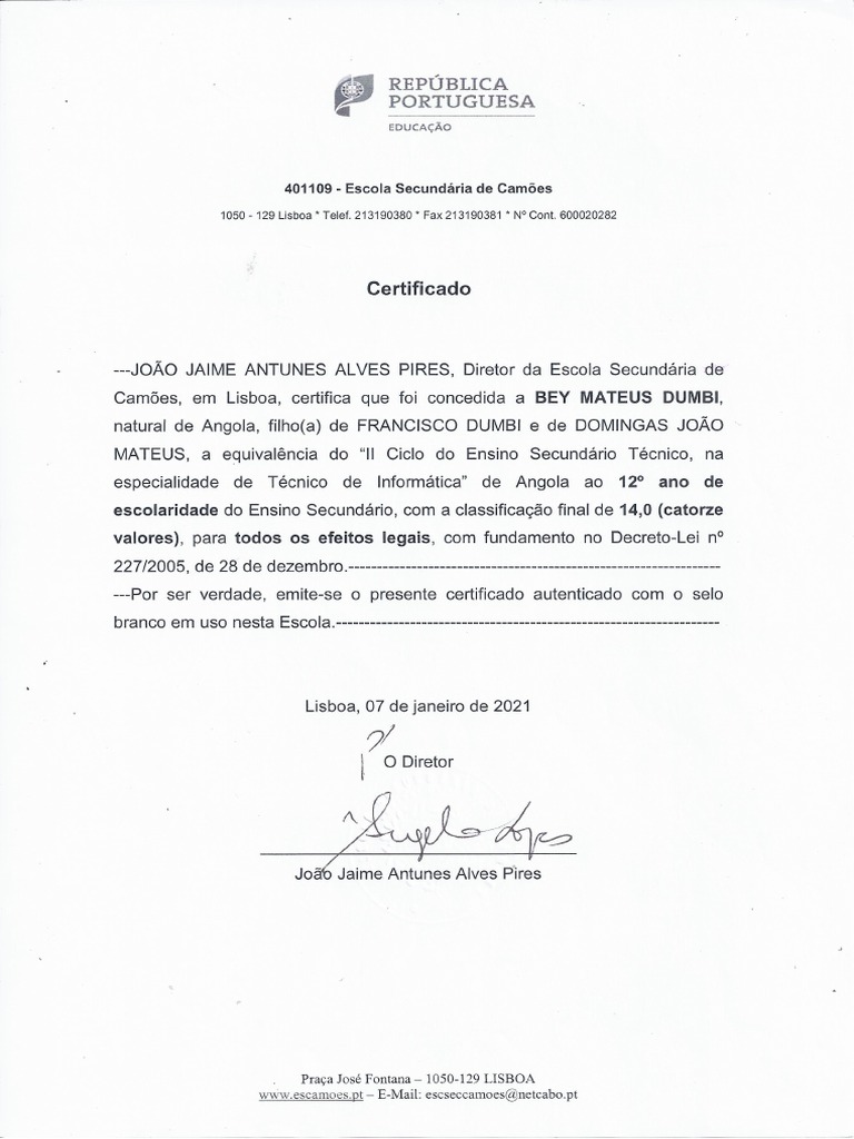 Certificado PORTUGAL | PDF