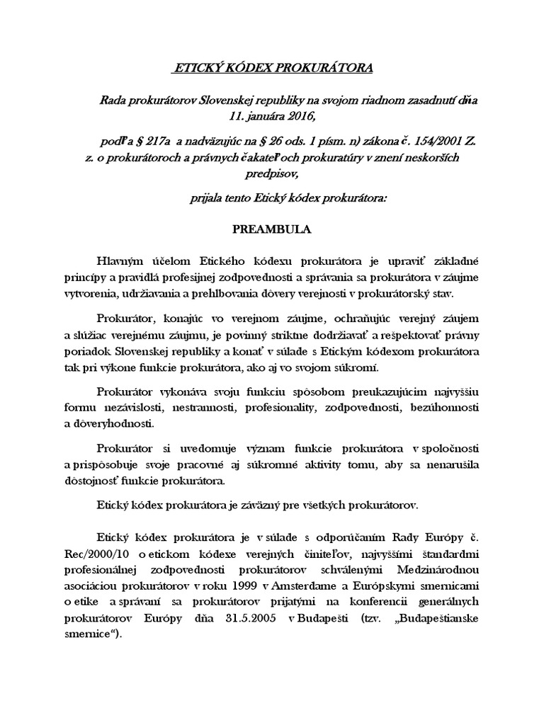 Eticky Kodex Prokuratora | PDF