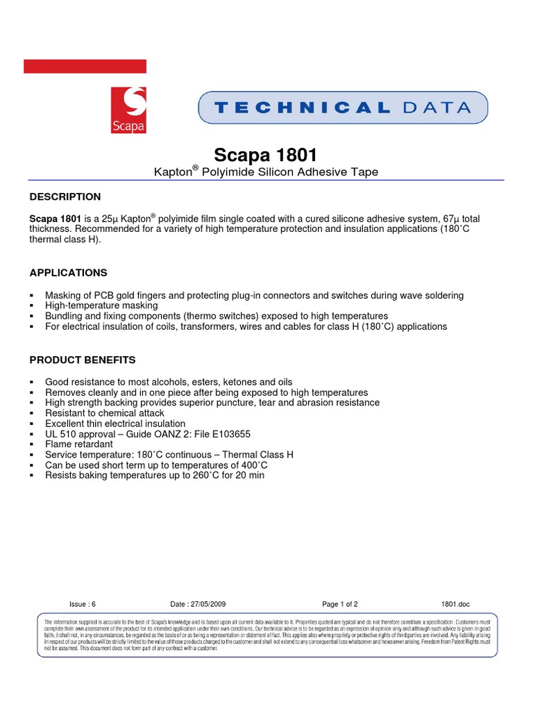 KAPTON Scapa-1801 | PDF | Insulator (Electricity) | Printed Circuit Board