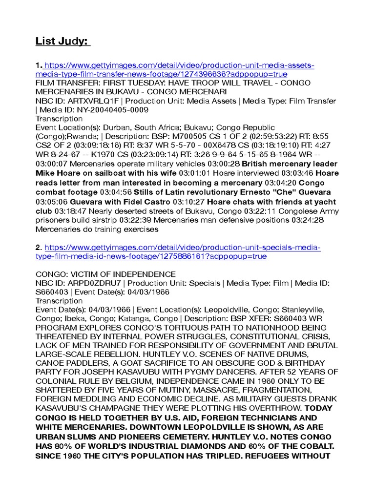 List Judy - Mercenaries - Getty (Not-Digitised) | PDF | Democratic Republic Of The Congo | Mercenary