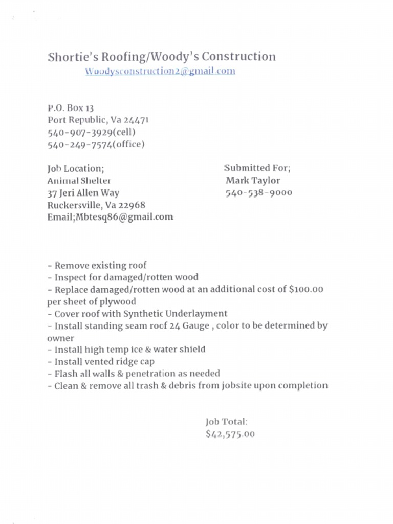 FOIA - Signed Contract For Greene County Animal Shelter Roof | PDF